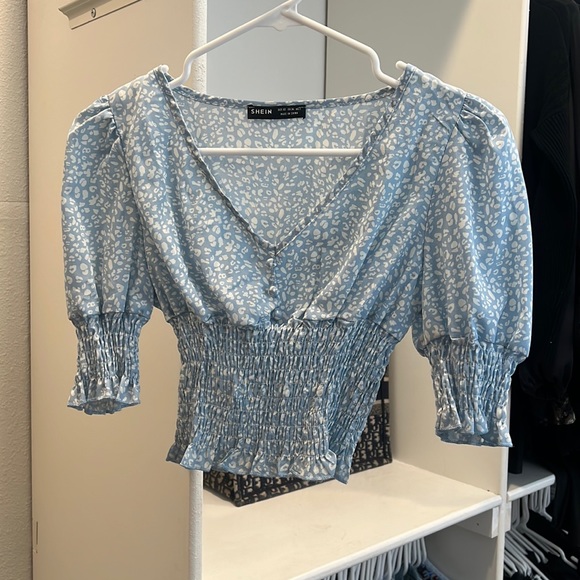 SHEIN | Tops | Baby Blue Smocked Top | Poshmark